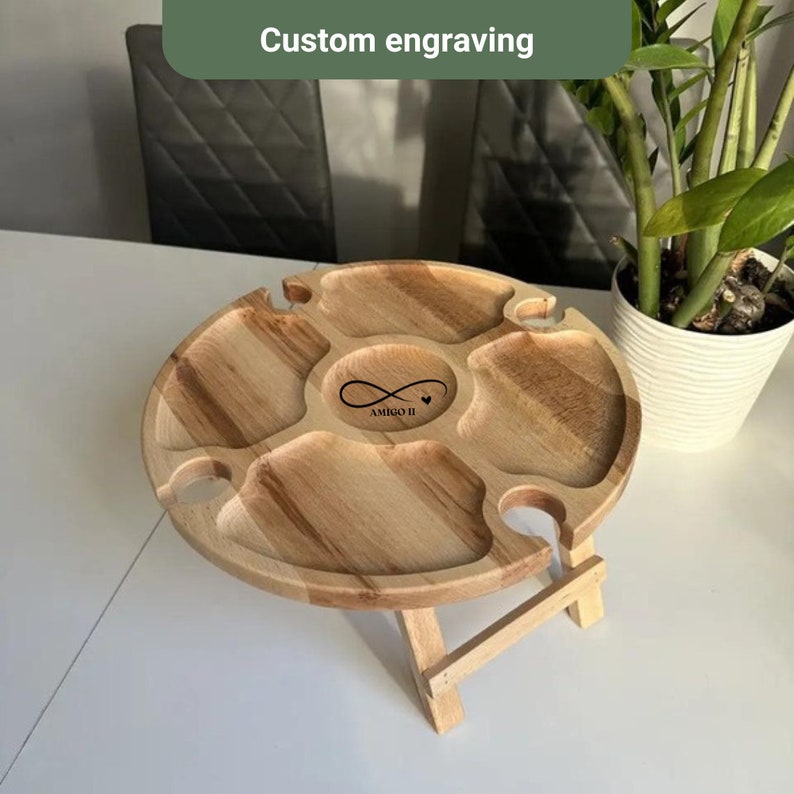 Portable Wooden Wine Table: Outdoor Picnic Serving Tray, Bedside ...