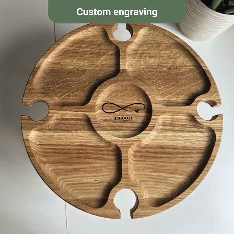 Handmade Oak Wine Table With 4 Glass Holders: Custom Engraved Folding ...