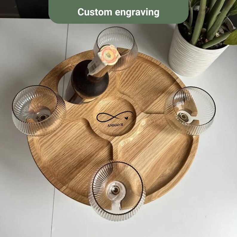 Handmade Oak Wine Table With 4 Glass Holders and Bottle Slot: Custom ...