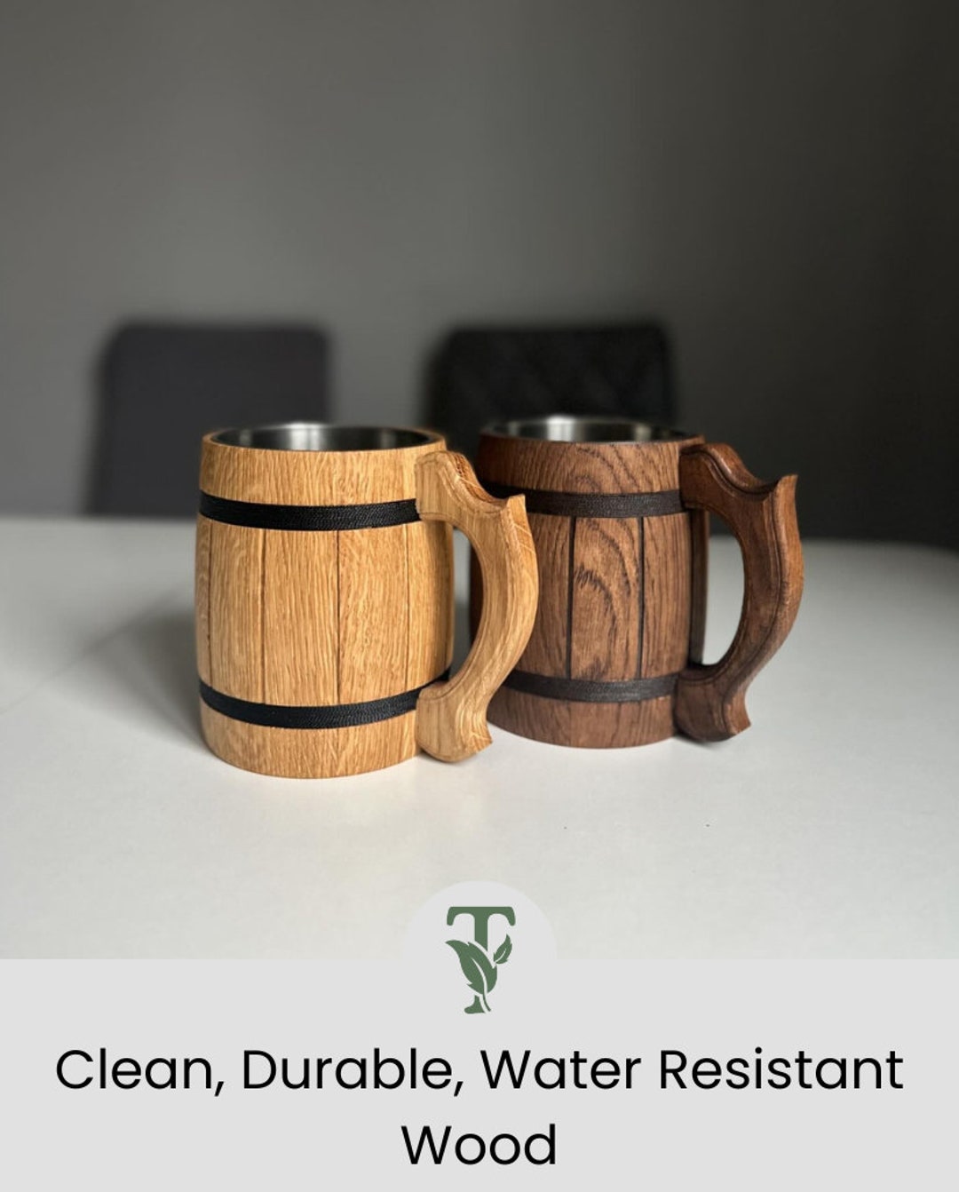 2 Handmade Oak Wood Cup, Natural Wooden Drinking Vessel, Eco-friendly ...