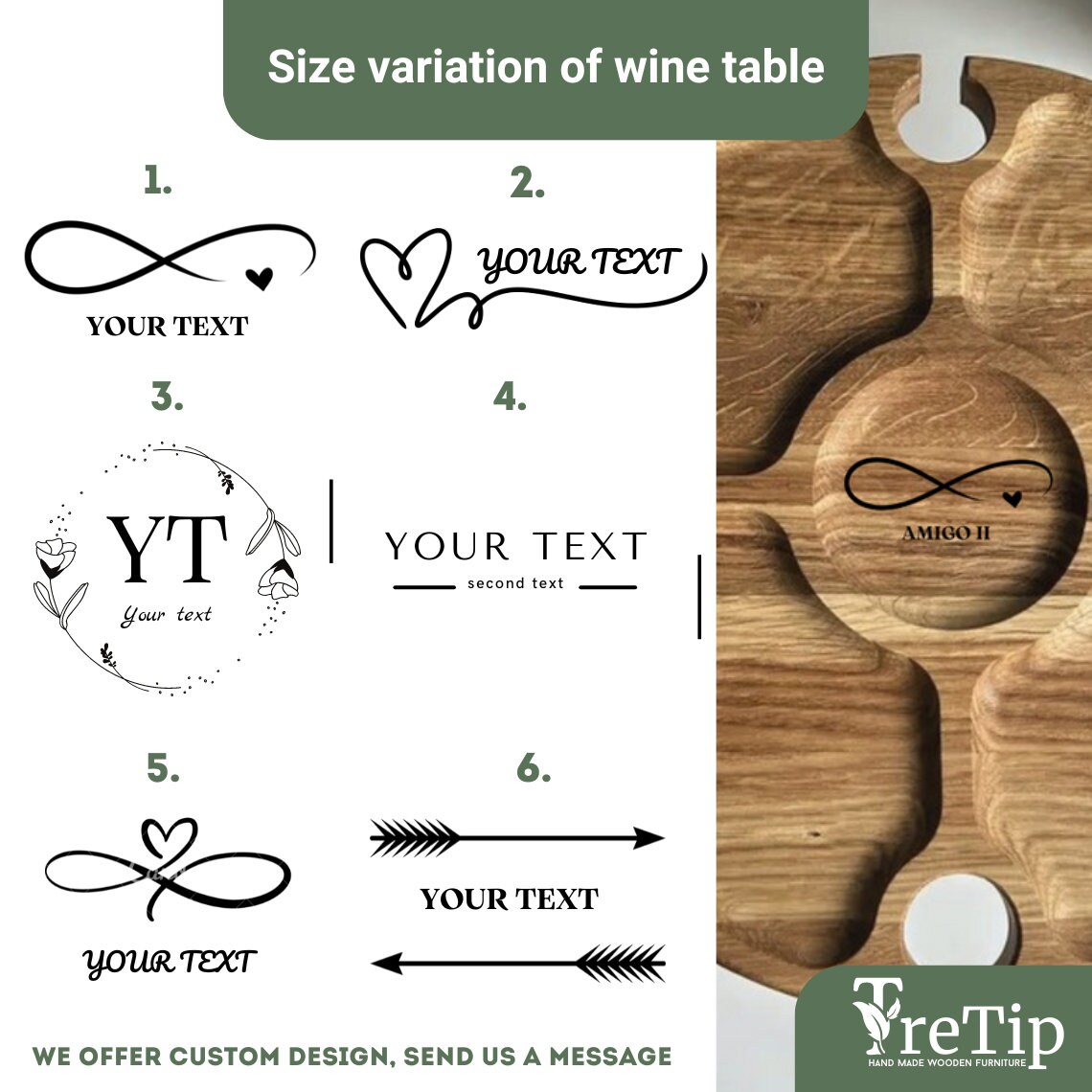 Handmade Oak Wine Table With 4 Glass Holders: Custom Engraved Folding ...