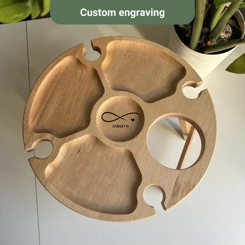 Beech Wine Table With 4 Places for Glasses and 1 for Wine, Outdoor ...