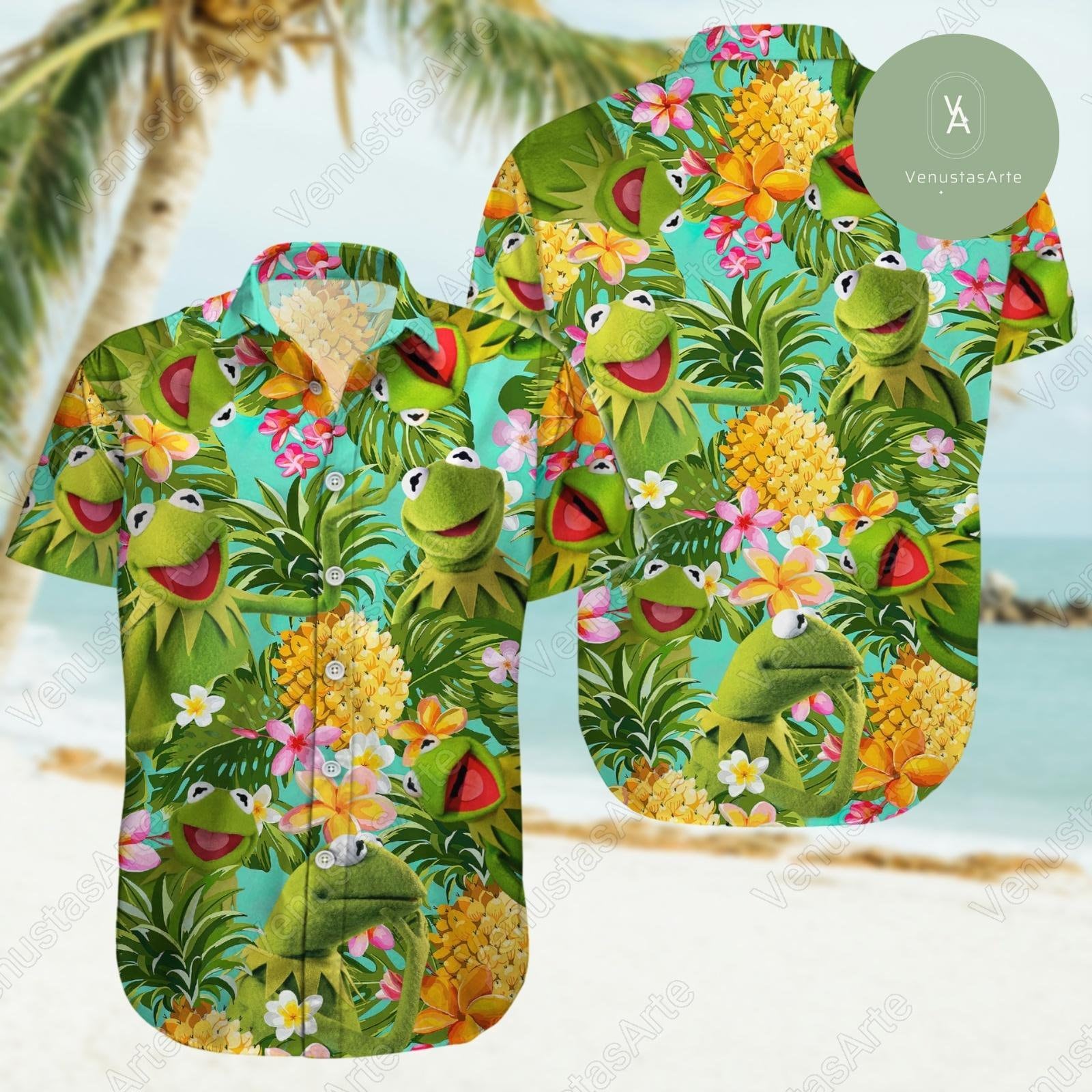 Muppet Hawaiian Shirt, Kermit the Frog Hawaiian Shirt, Muppet Button ...