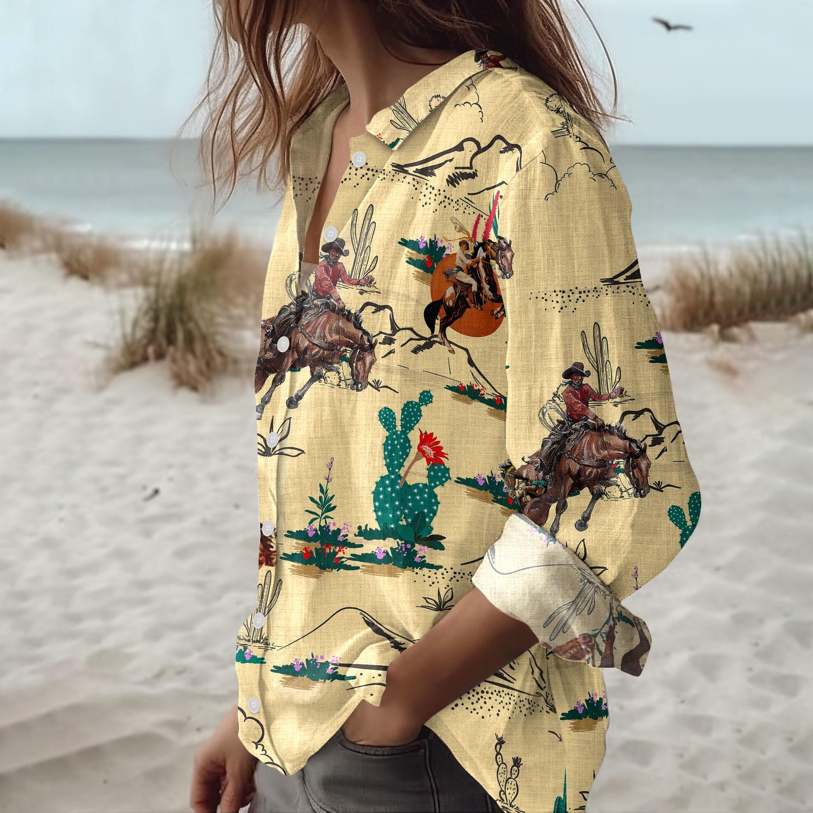 Horse Cowboy Blouse Shirt, Horse Cowboy Blouse Blouse, Horse Cowboy ...