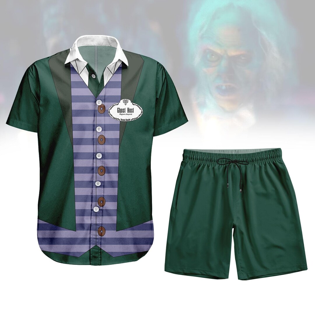 Haunted Mansion Ghost Host Hawaii Shirt/short, Disney Halloween Cosplay ...