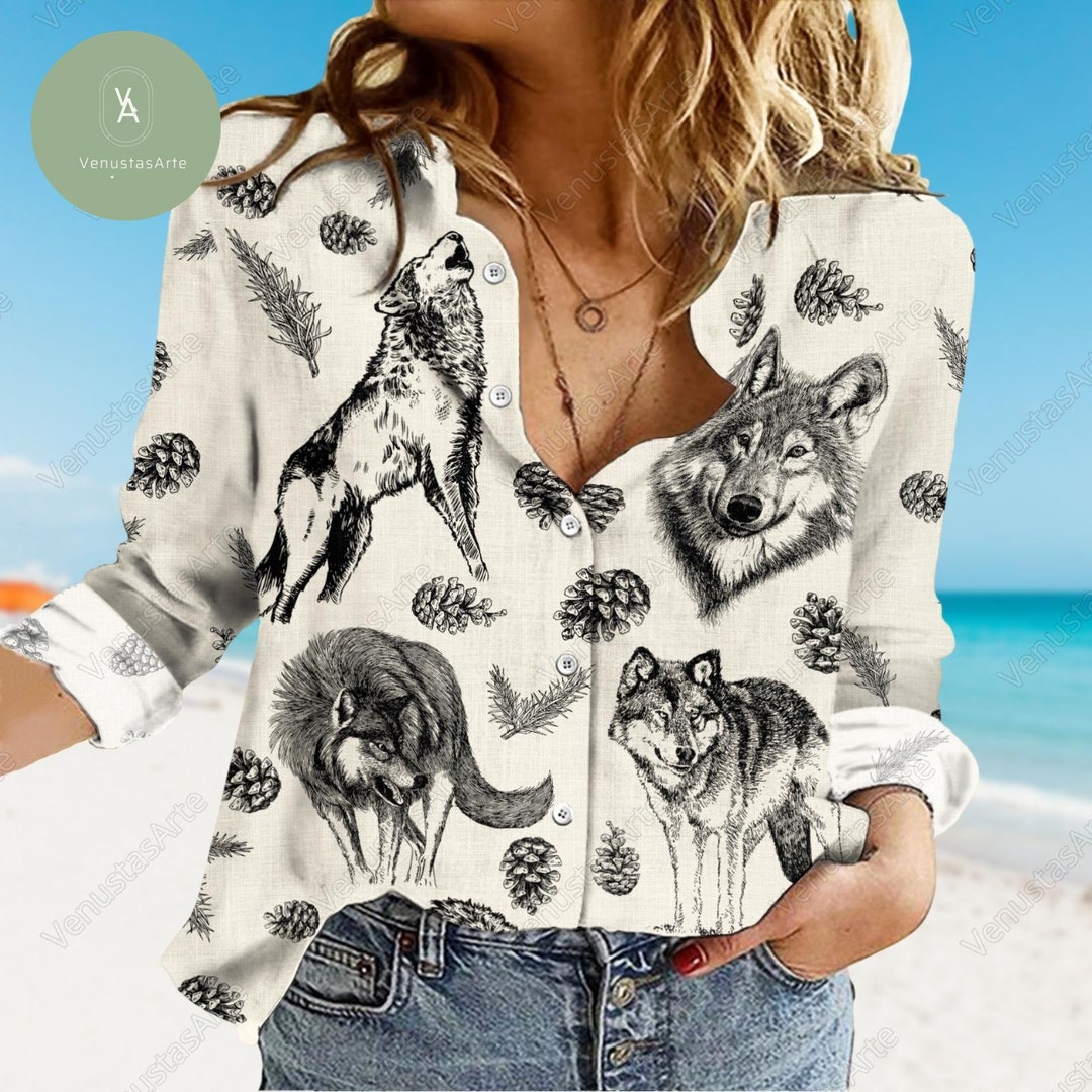 Wolf Blouse Shirt, Wolf Blouse Shirt Women, Wolf Women Blouses, Wolf ...