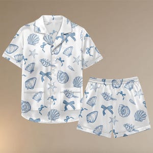 Sea Shells and Ocean Bows Satin Pajamas, Nautical Summer Sleepwear for ...
