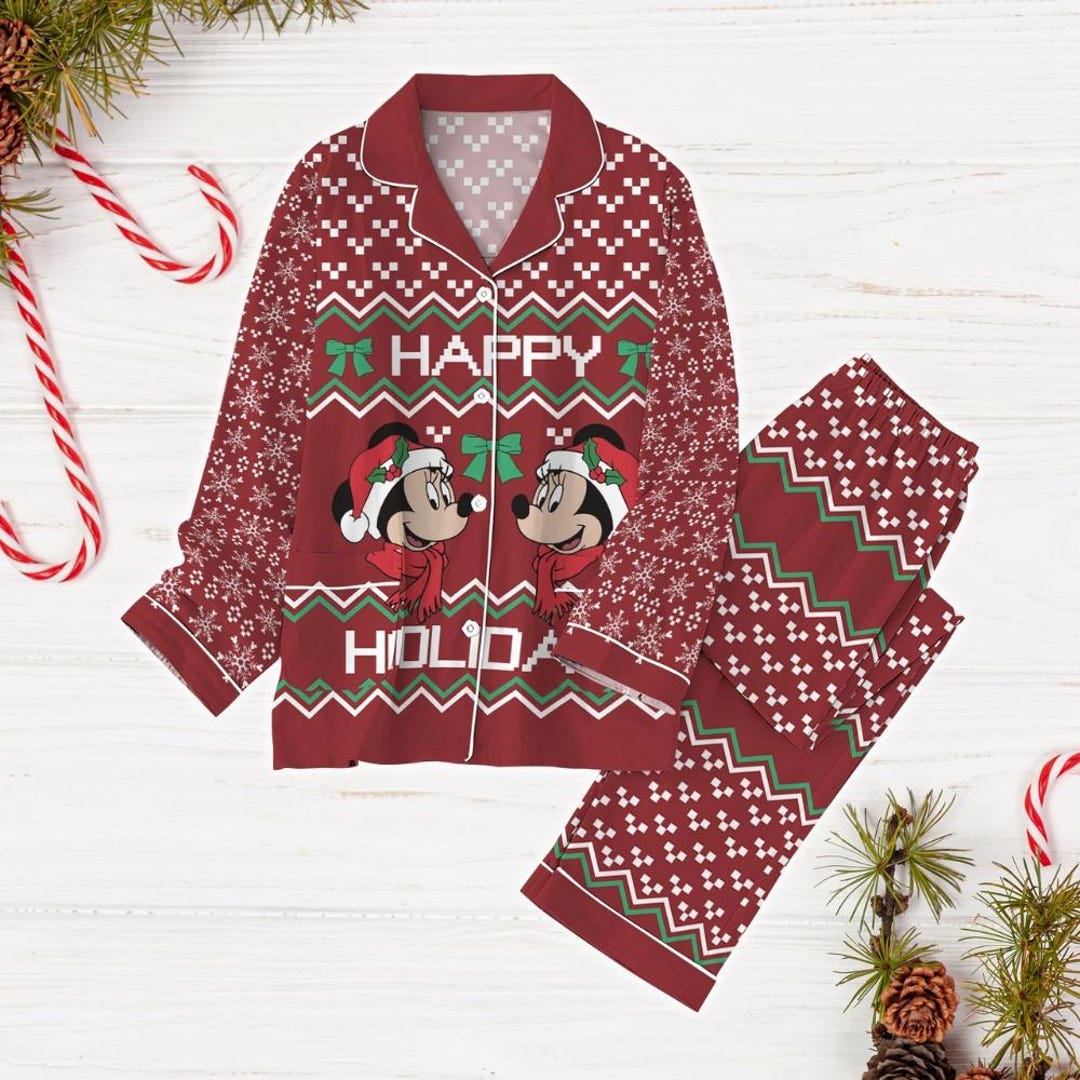 Mickey and Minnie Christmas Pajamas Set, Mickey Santa Holiday Pajamas ...
