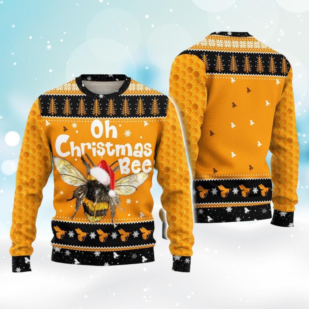 Christmas Bee Ugly Sweater, Oh Christmas Bee Sweatshirt, Botanical ...