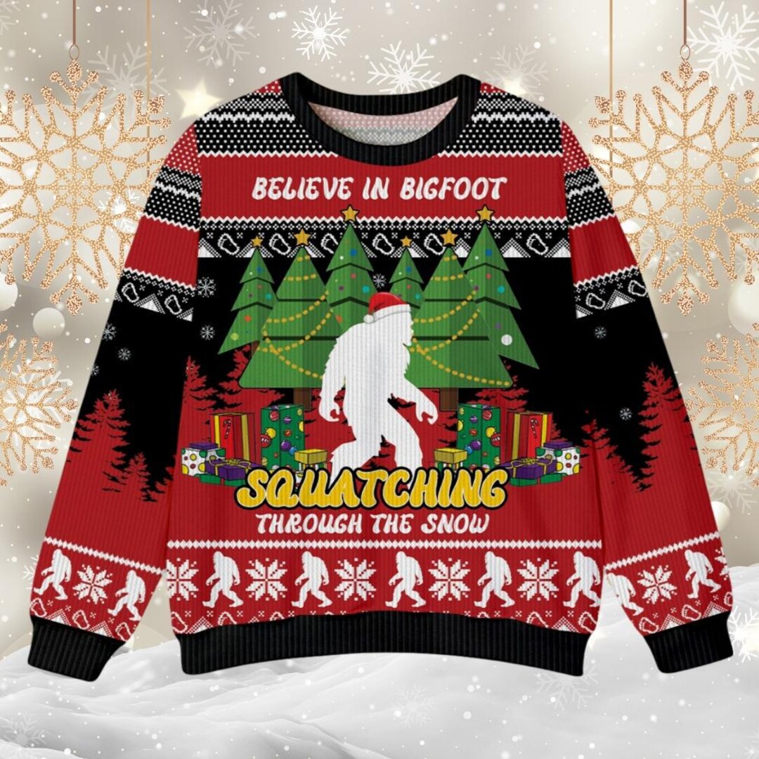 Bigfoot Squatching Through the Snow Christmas Ugly Sweater, Belive in ...