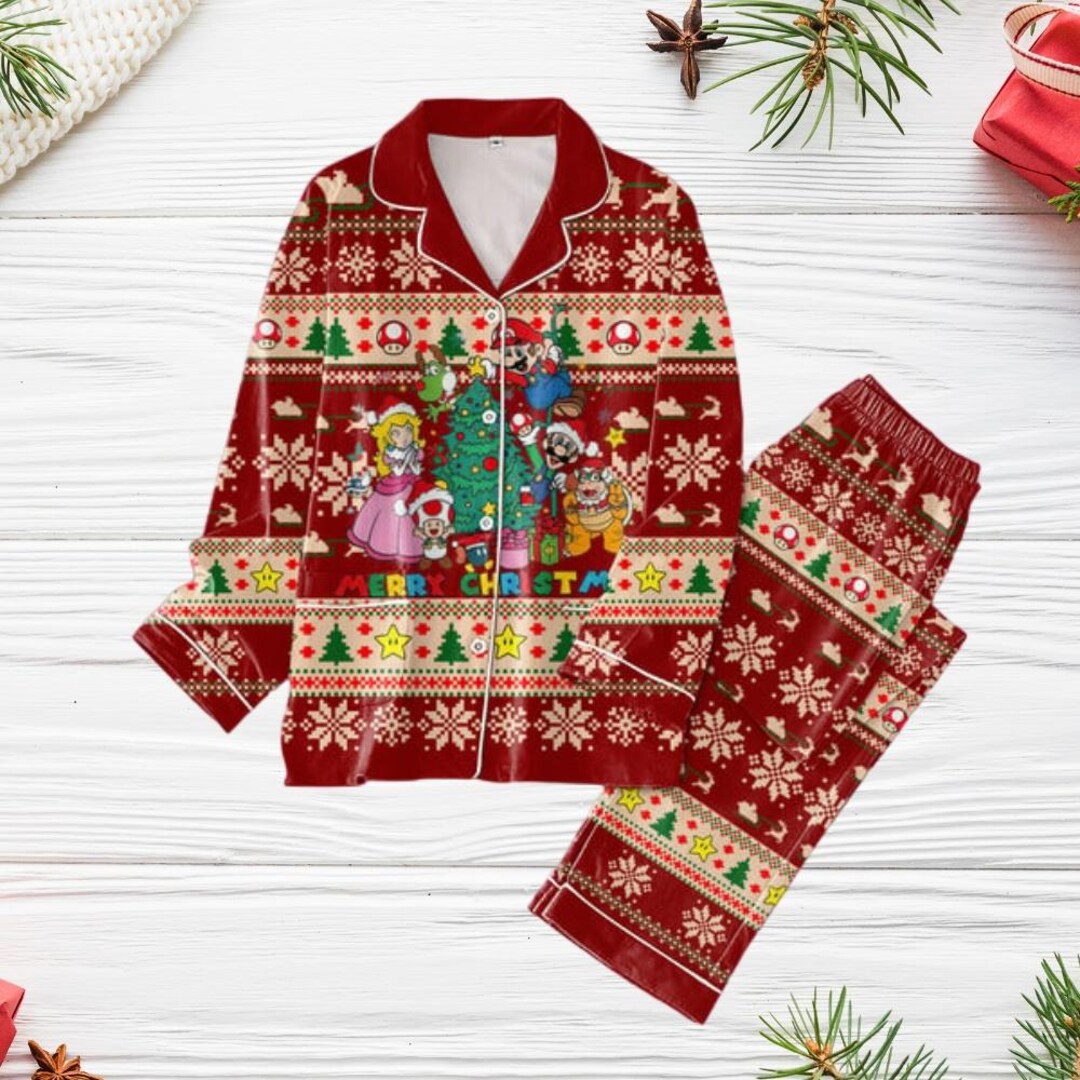 Christmas Super Mario Pajamas, Peach Princess Holiday Pajamas, Super ...