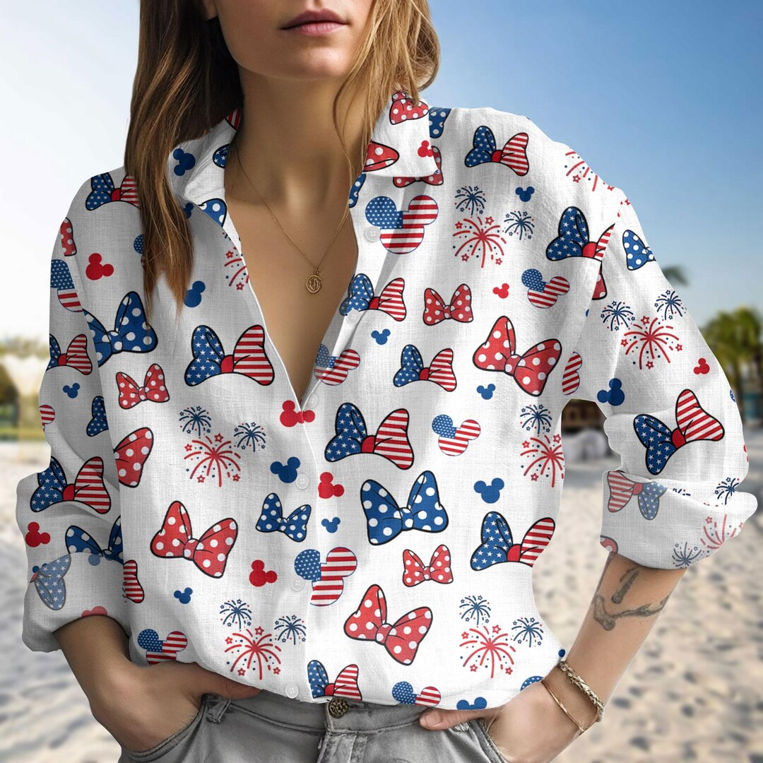 Fireworks Bow Blouse Shirt, Disney-inspired 4th of July Blouse Women ...