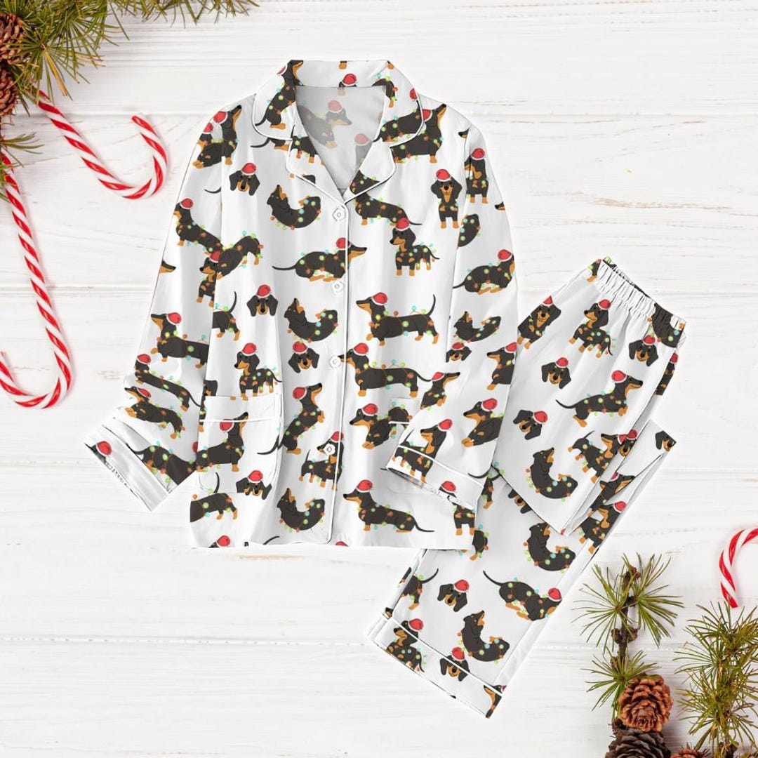 Christmas Dachshund Dog Pajamas Set, Cute Sausage Dog Xmas Pajamas ...
