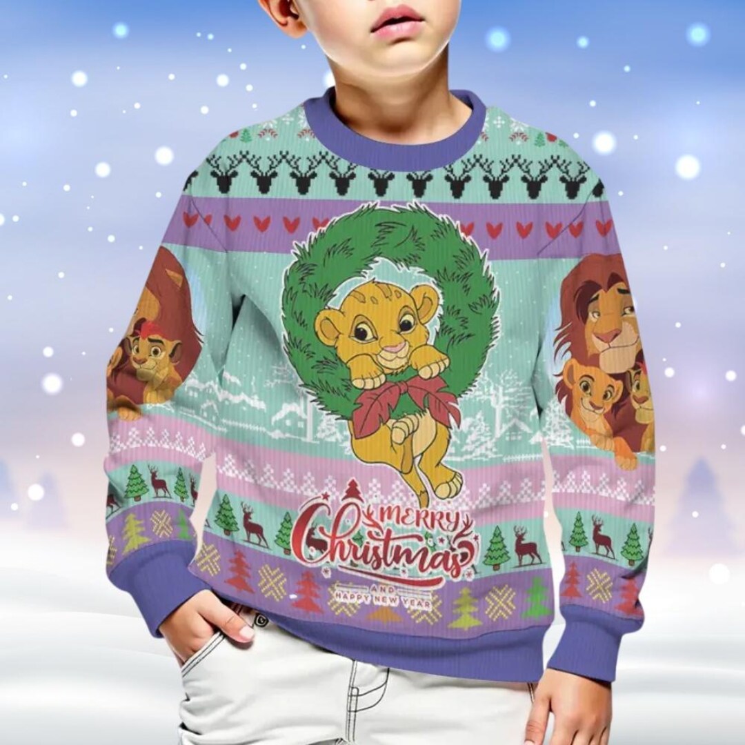 The Lion King Simba Christmas Ugly Sweater, Santa Lion Xmas Sweatshirt ...