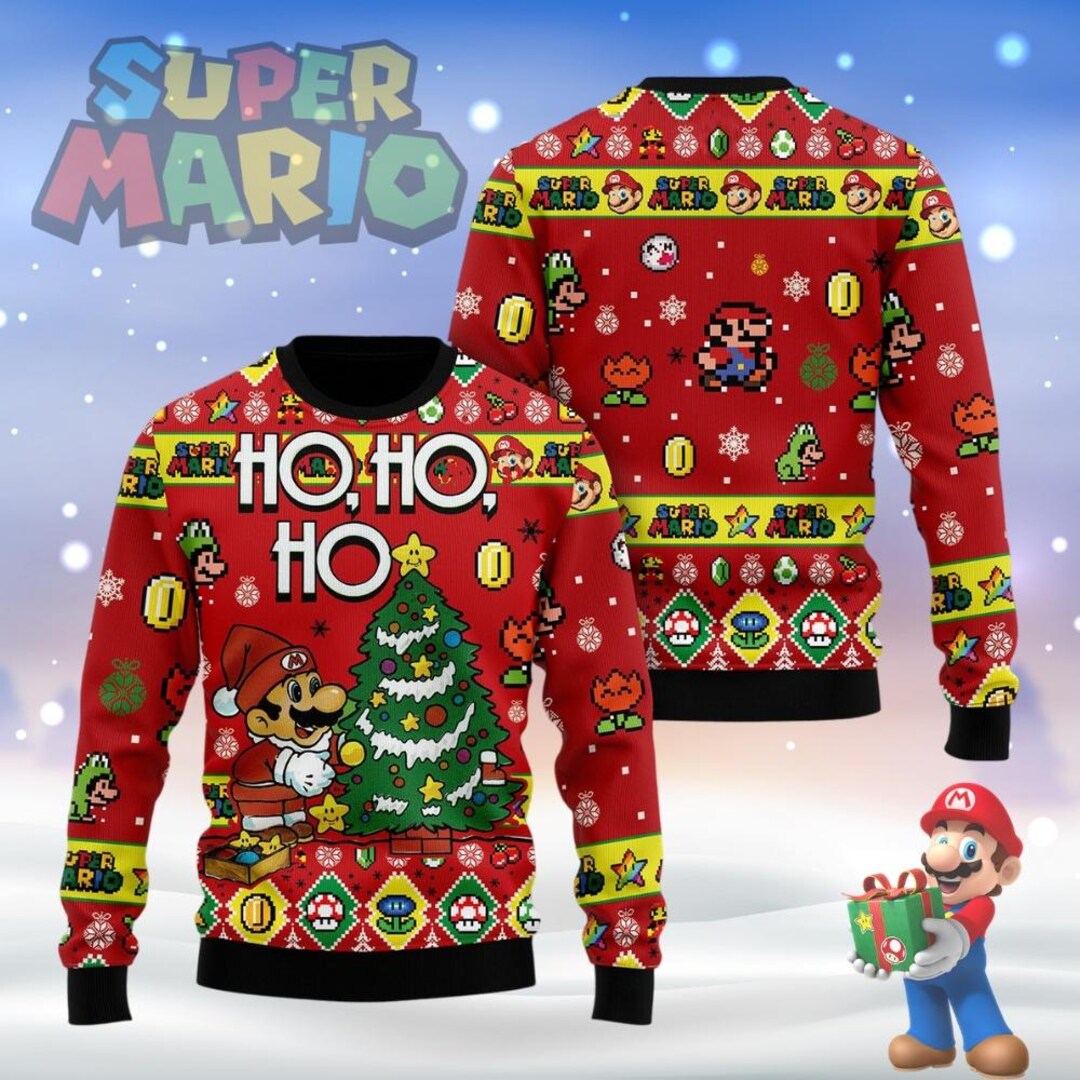 Super Mario Ho Ho Ho Christmas Ugly Sweater, Mario Ugly Christmas ...