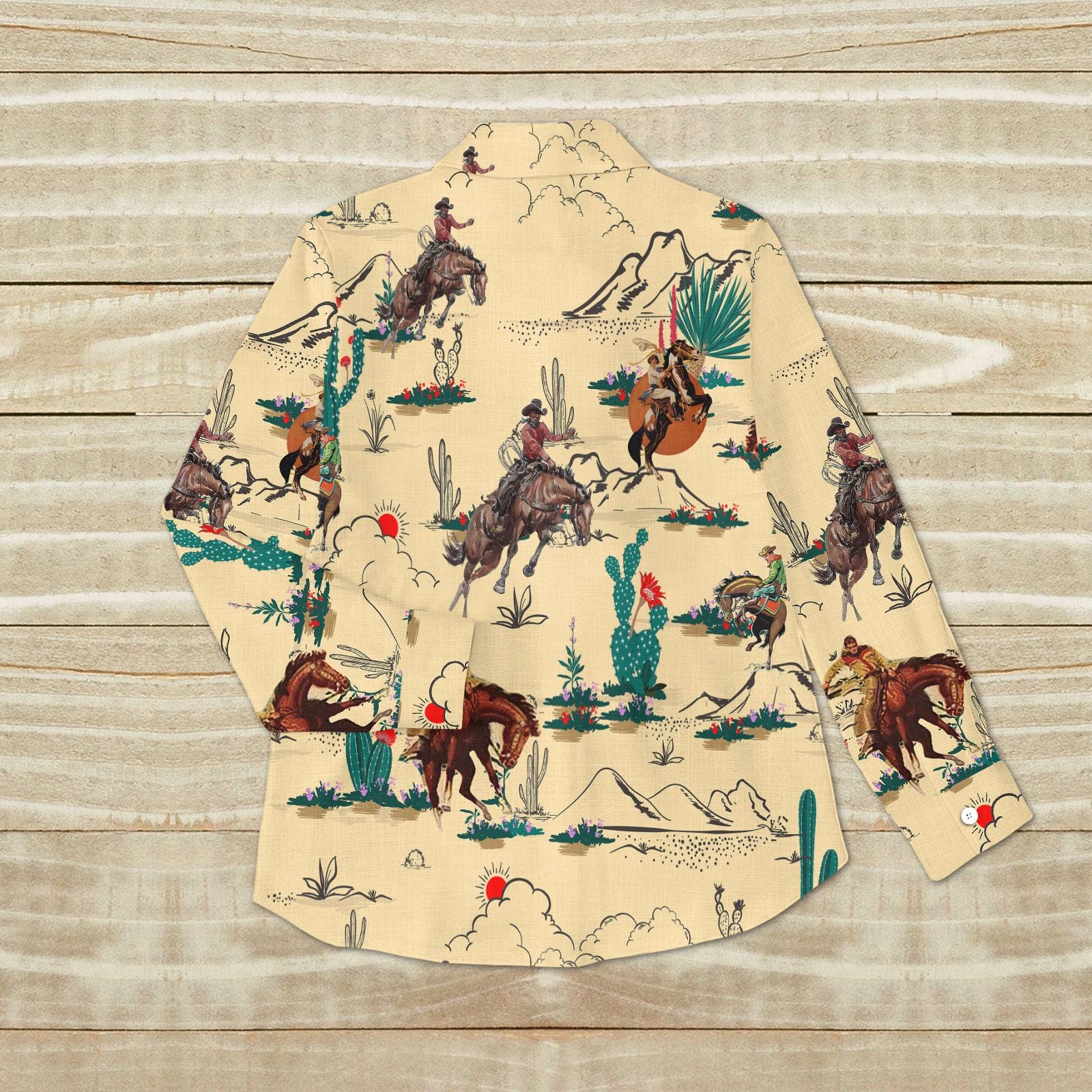 Horse Cowboy Blouse Shirt, Horse Cowboy Blouse Blouse, Horse Cowboy ...