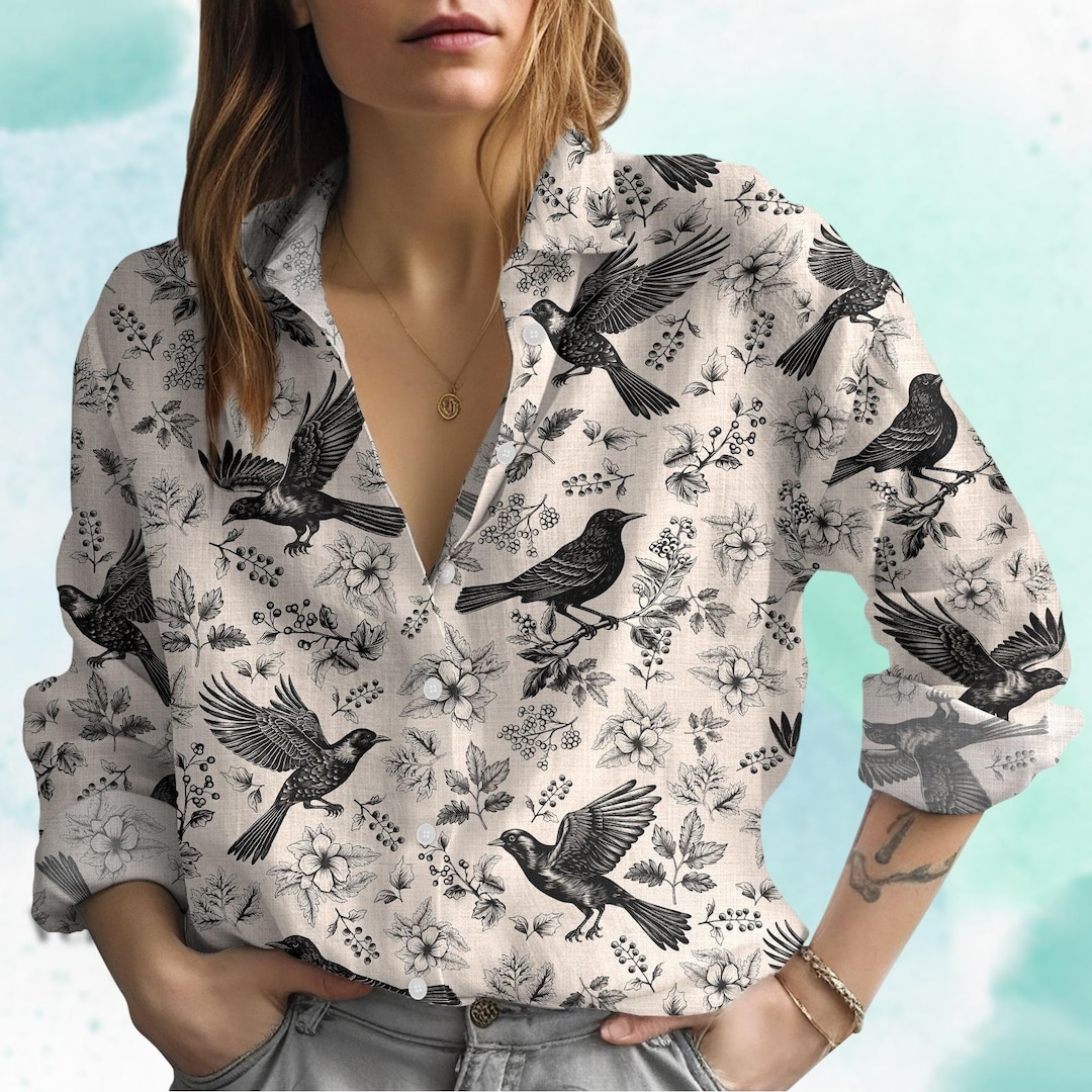Starling Bird Blouse Shirt, Cute Bird Women Blouses Shirt, Bird Lover ...