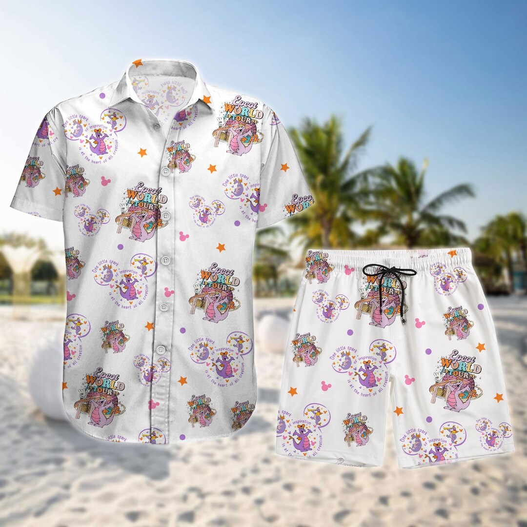 Disney Epcot World Tour Button Shirt, Figment 1982 Man Shorts, Purple ...
