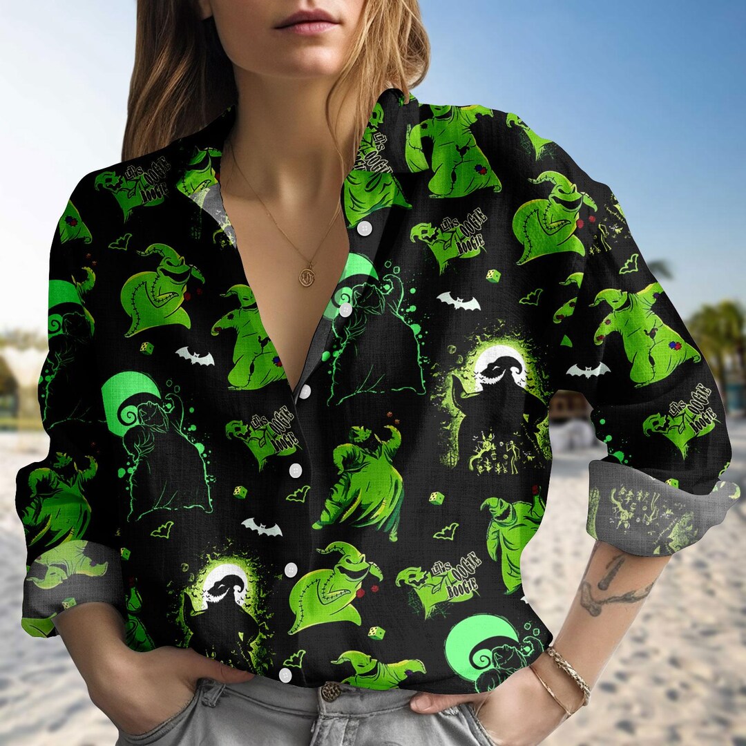 Green Oogie Boogie Halloween Linen-look Shirt, Nightmare Before ...