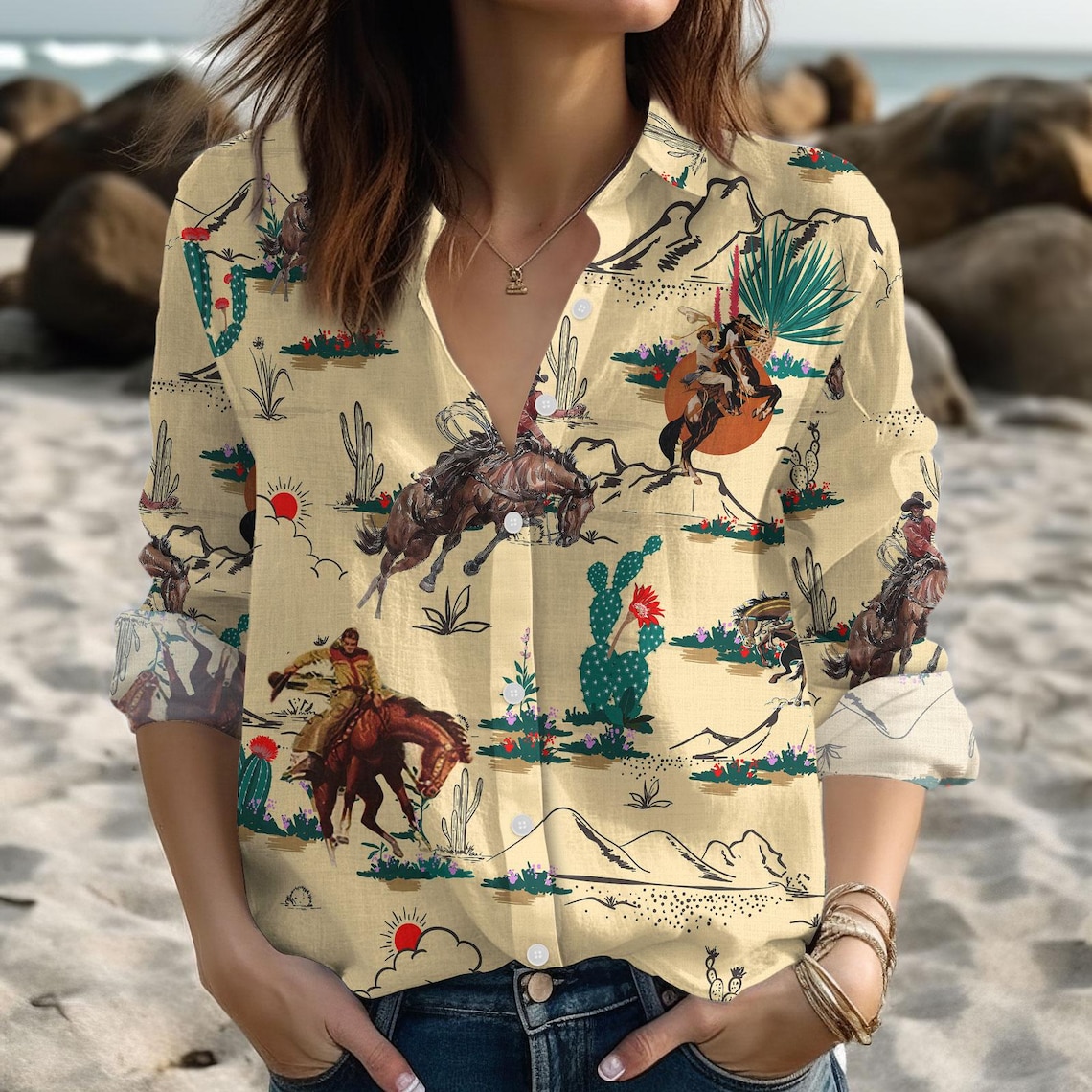 Horse Cowboy Blouse Shirt, Horse Cowboy Blouse Blouse, Horse Cowboy ...