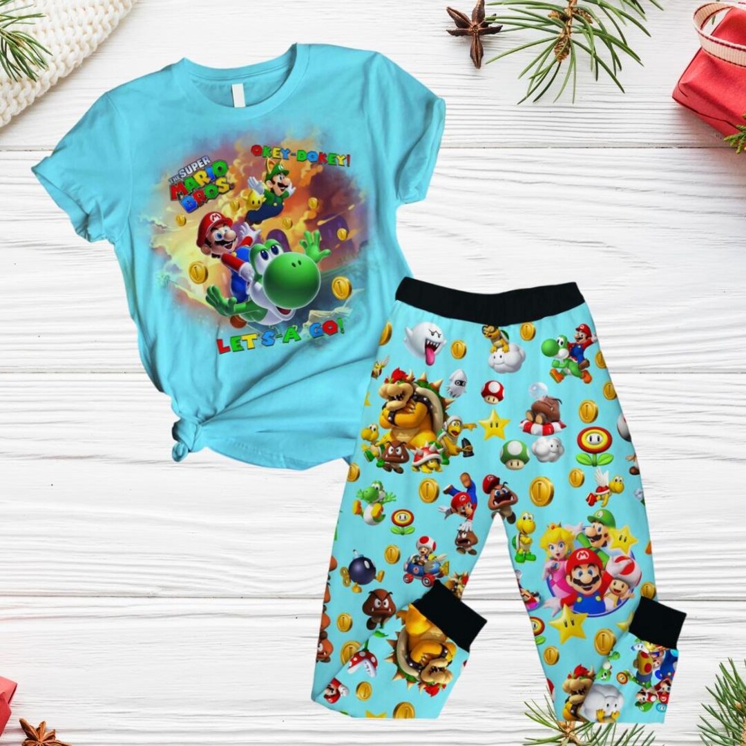 Super Mario Pajamas Set, Mario Characters T-shirt and Pants, Cute Mario ...