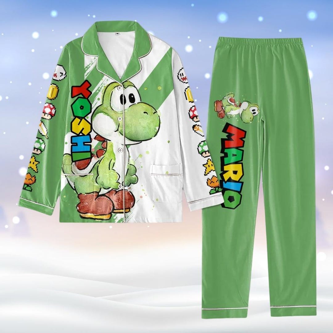 Super Mario Yoshi Christmas Pajamas, Mario Yoshi Xmas Holiday Pajamas ...