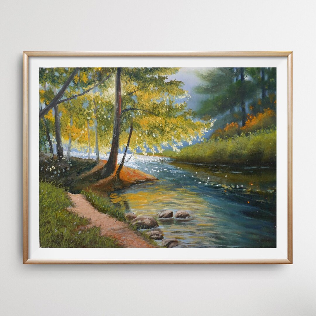 Landscape Painting Landscape Original Art River Bank Scene Artwork ...
