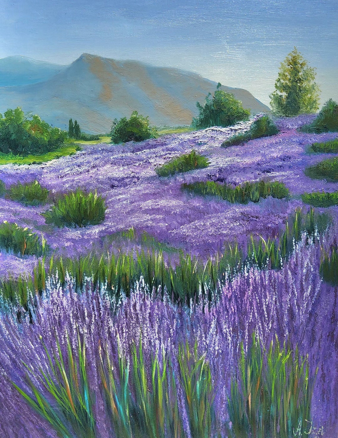 French Lavender Painting Landscape Original Art Mountains Wall Art ...