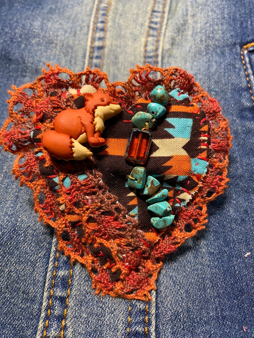 Cute Fox Button on Fabric Heart Pin - Etsy