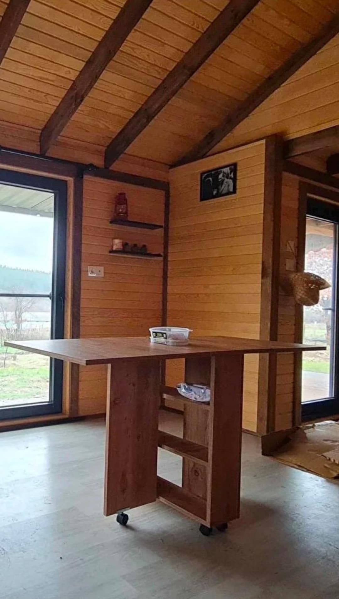 Dining Table With Shelves, Foldable Dining Table With Wheels, Portable ...