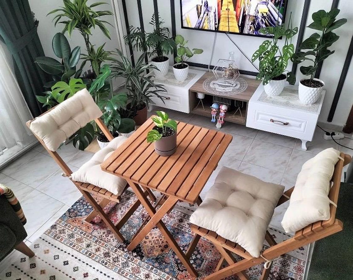 Multifunctional Dining Table and Chair Set, Foldable Balcony Table and ...