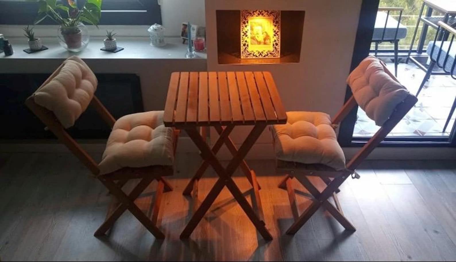 Multifunctional Dining Table and Chair Set, Foldable Balcony Table and ...