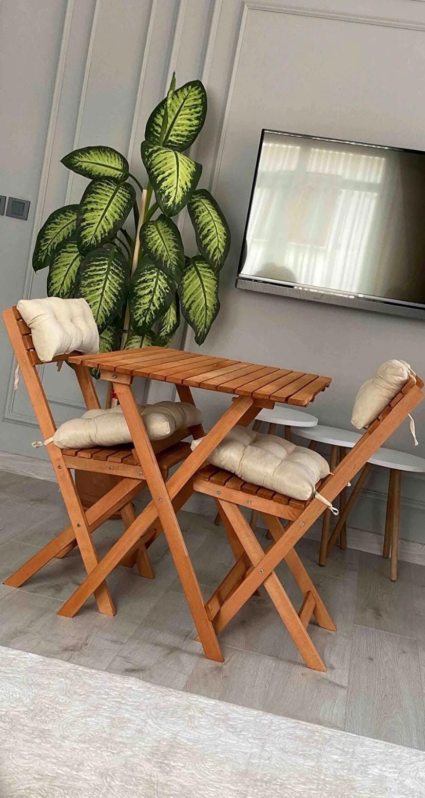 Multifunctional Dining Table and Chair Set, Foldable Balcony Table and ...