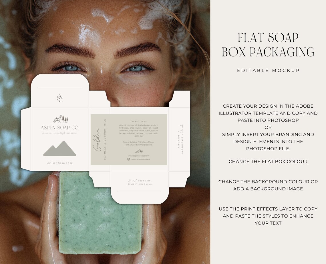 Flat Soap Packaging Box Mockup | PSD + AI Template With Smart Layers ...