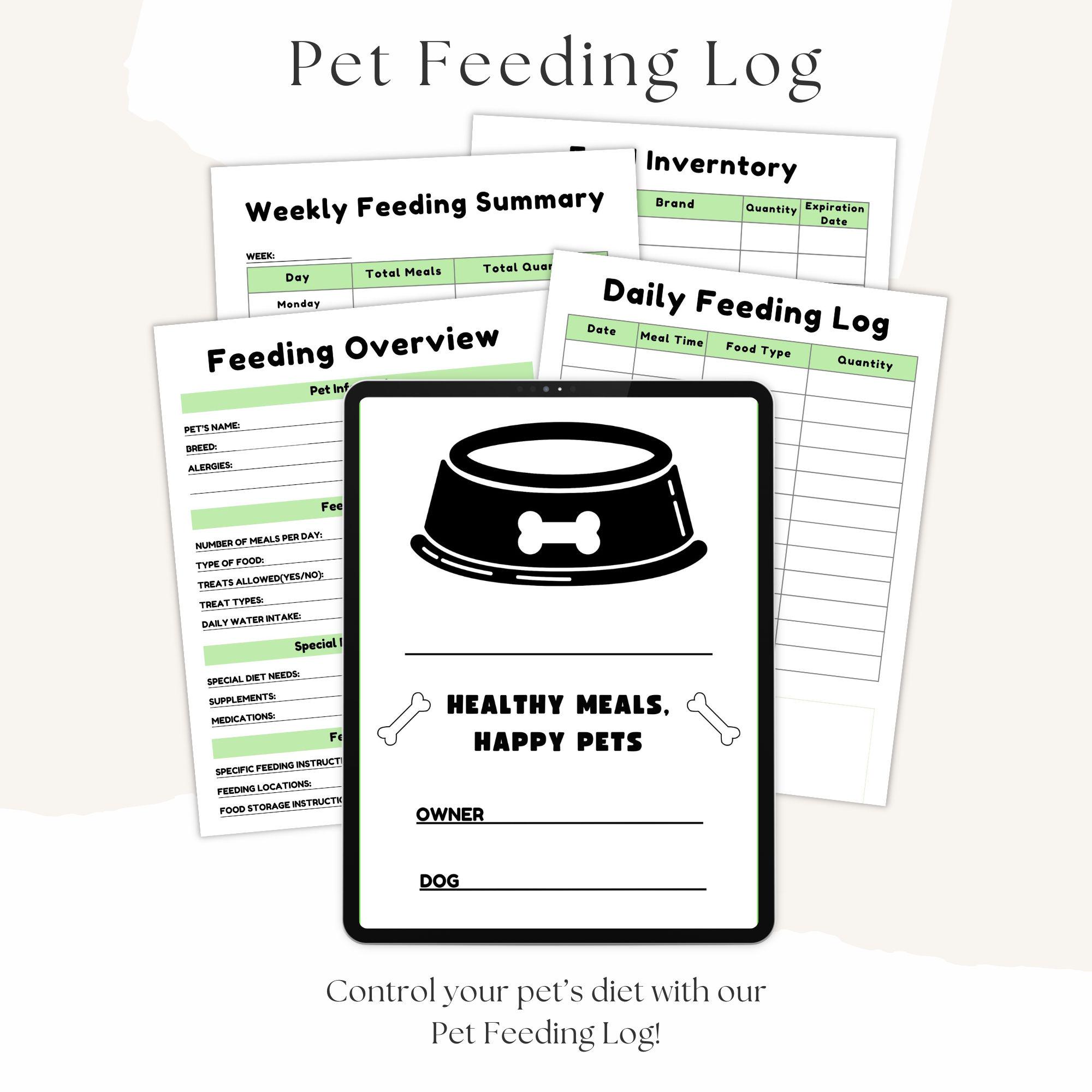 Green Pet Feeding Journal - Detailed Meal Planner for Pets, Track Daily ...