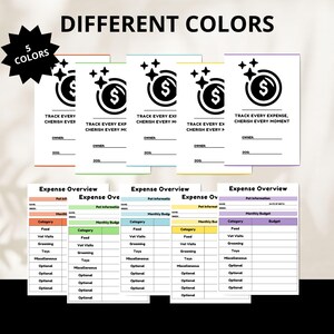 Pet Budget Tracker Bundle - 5 Stylish Colors for Easy Expense Monitoring, Manage Monthly and ...