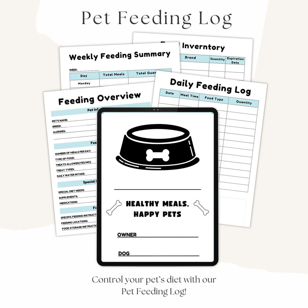 Pet Meal Tracker - Cyan Feeding Log, Keep Tabs on Nutrition, Printable ...