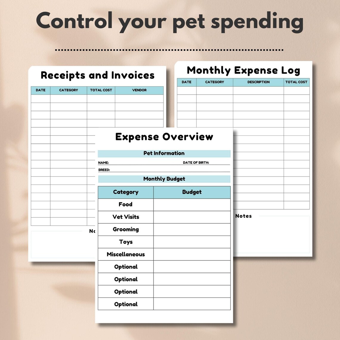 Organize Pet Finances With Cyan Expense Tracker - Monthly & Yearly ...