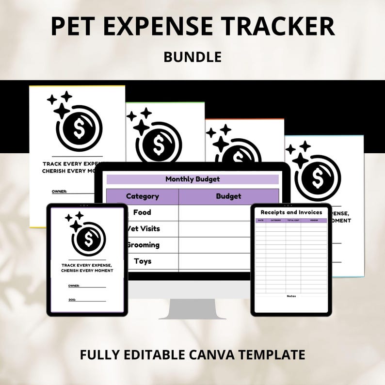 Pet Budget Tracker Bundle - 5 Stylish Colors for Easy Expense ...