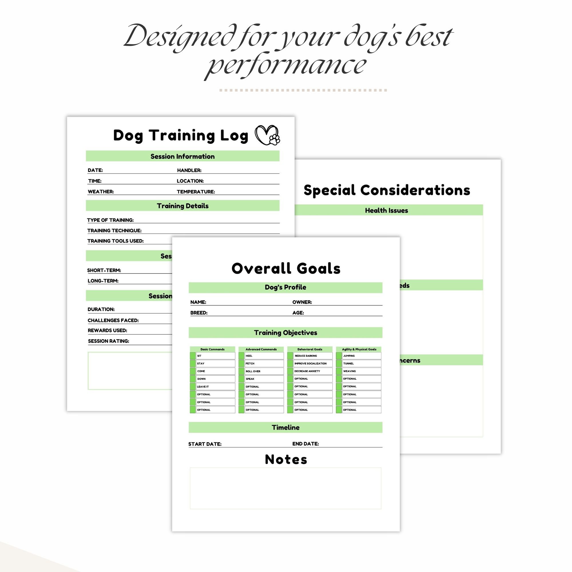 Green Dog Training Journal - Set Goals, Record Progress, and Excel in ...