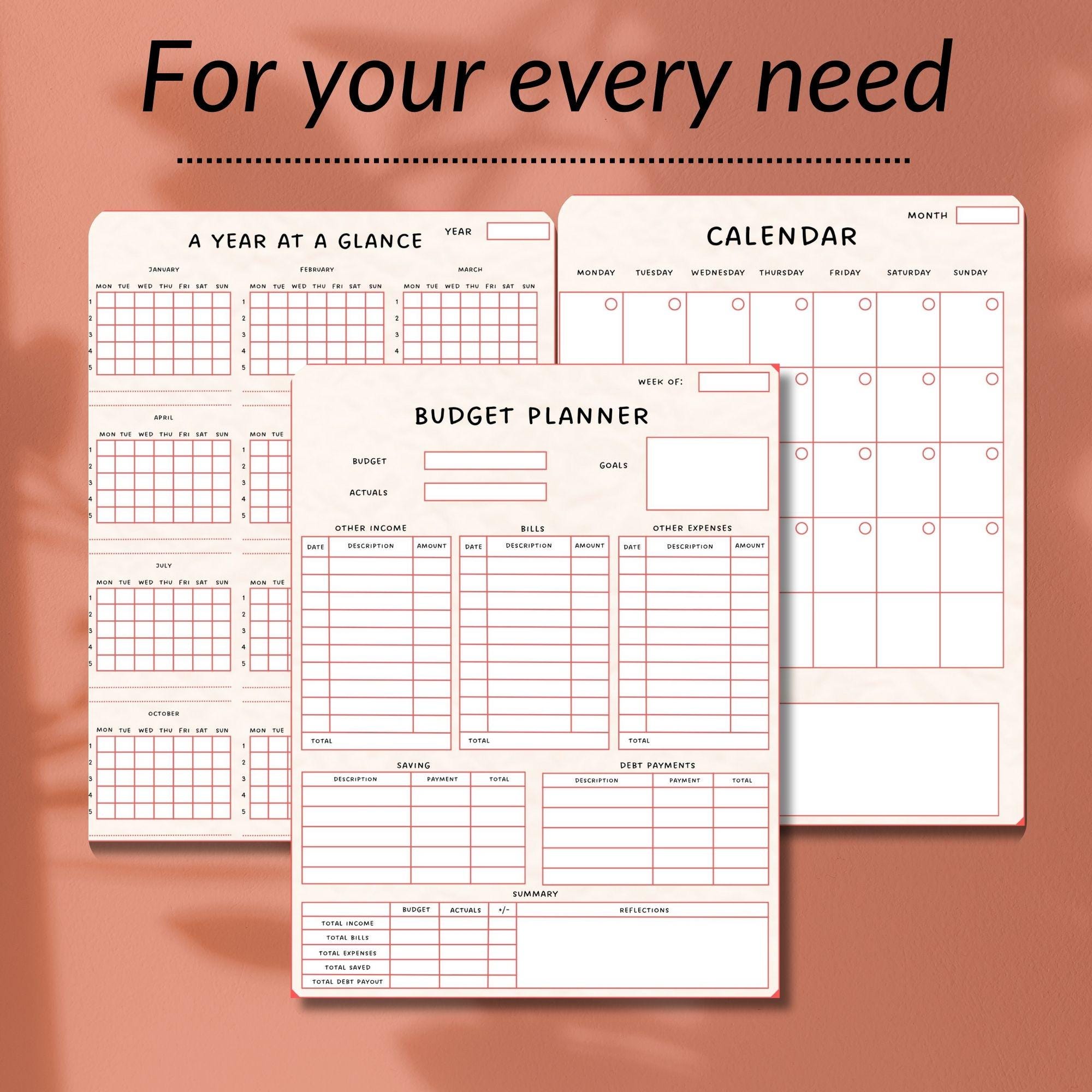 Red Budget Planner Printable | Financial Planning Tracker | Weekly ...