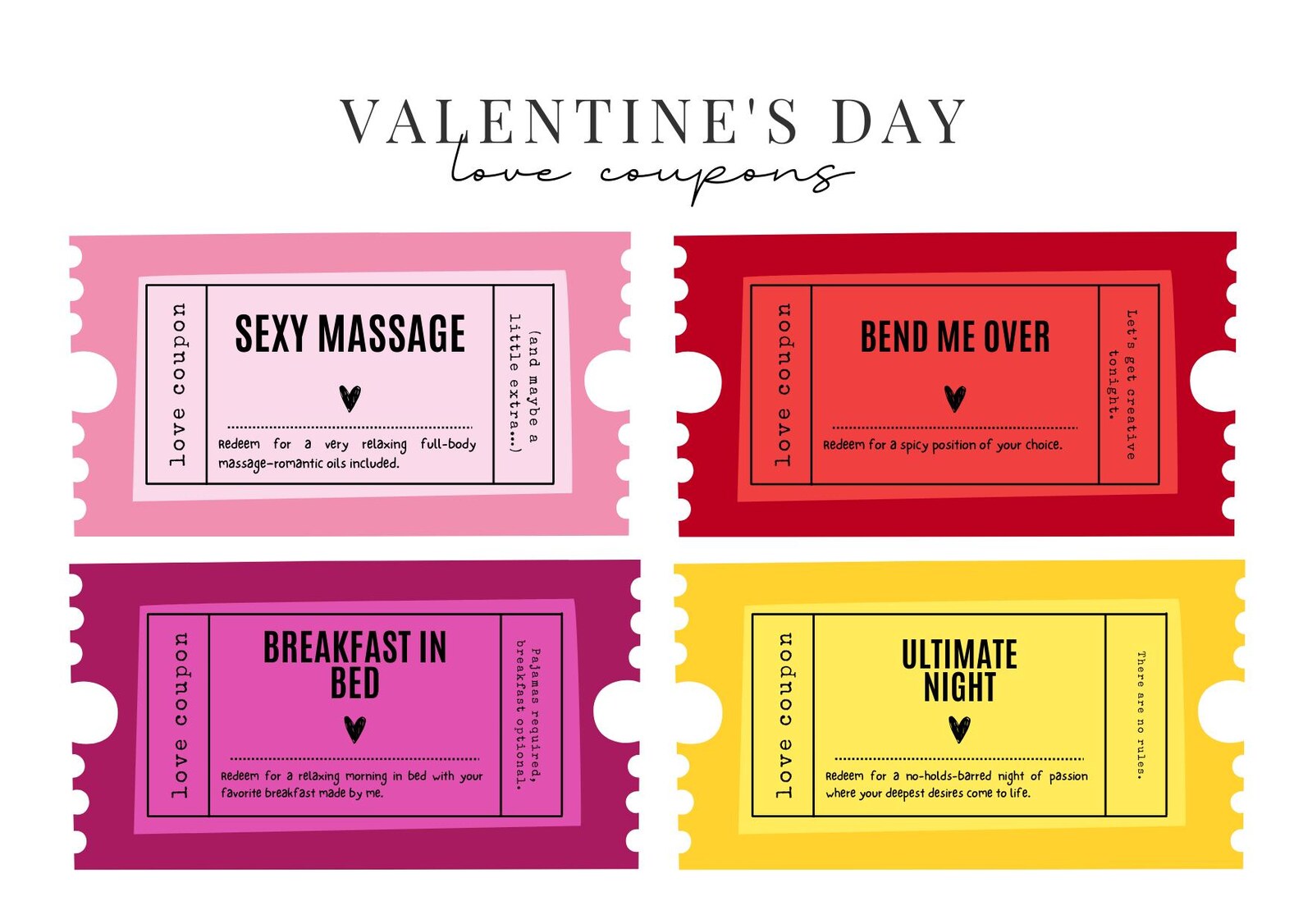 Love Coupons, Spicy & Flirty Valentine's Day Love Coupons, Coupons to ...