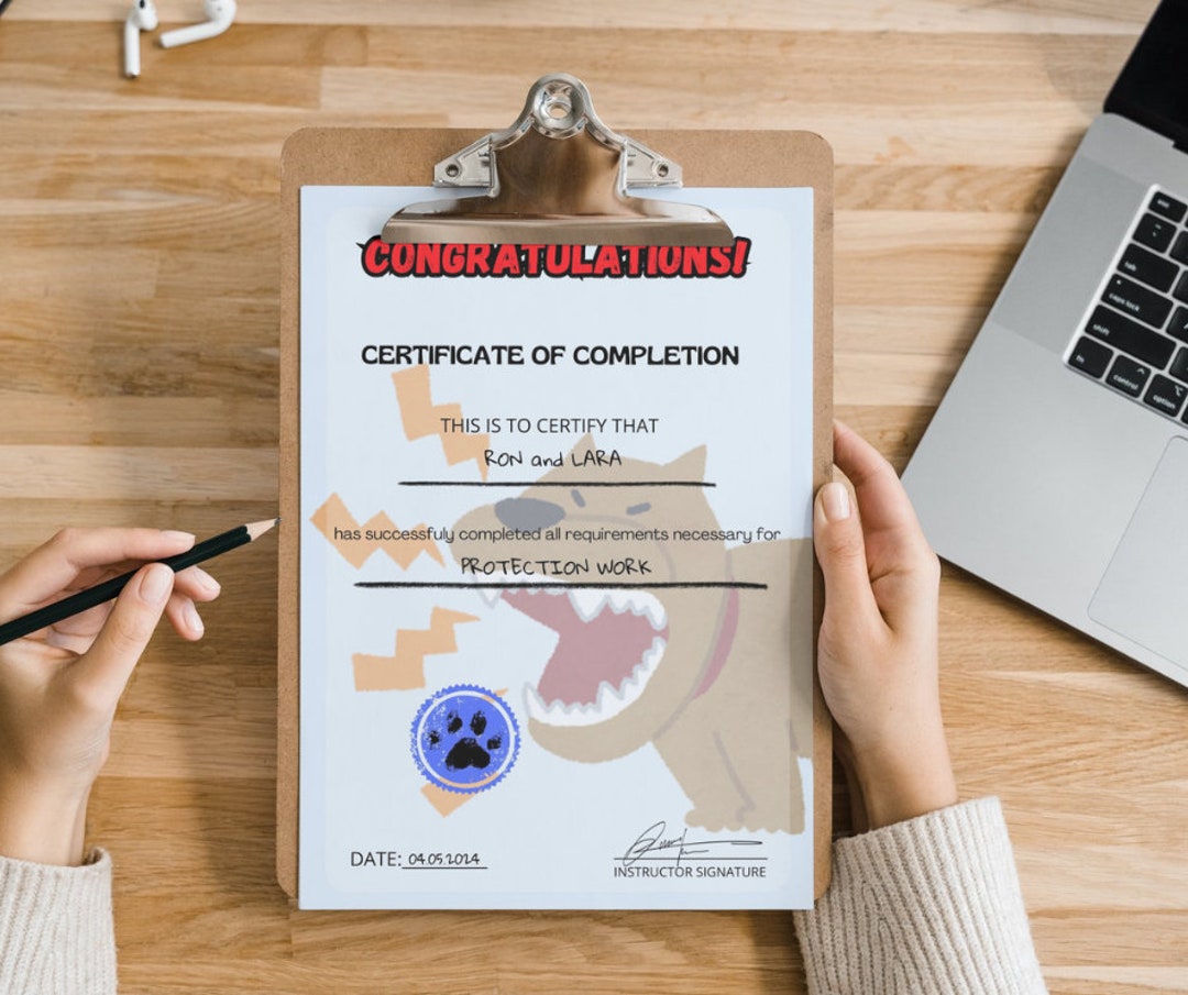 DOG DIPLOMA, Funny Dog Certificate Fror Bite Work, Protection Work ...
