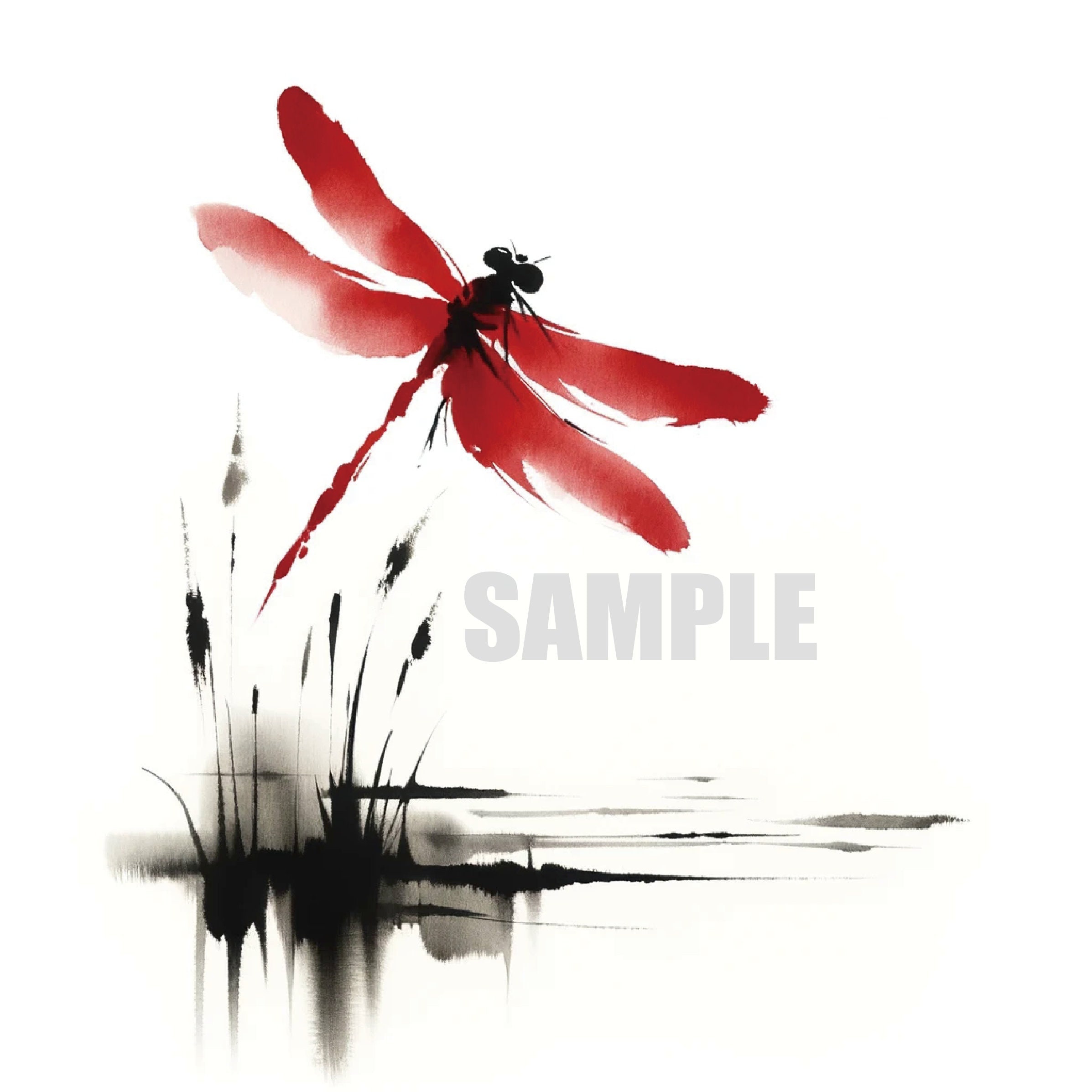 Japanese Sumi-e Red Dragonfly Wall Art - Etsy