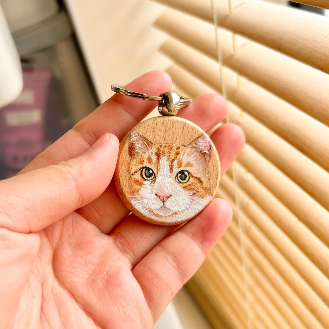 Custom Pet Portrait Keychain: Hand-painted Wood Dog Cat Photo Gift - Etsy