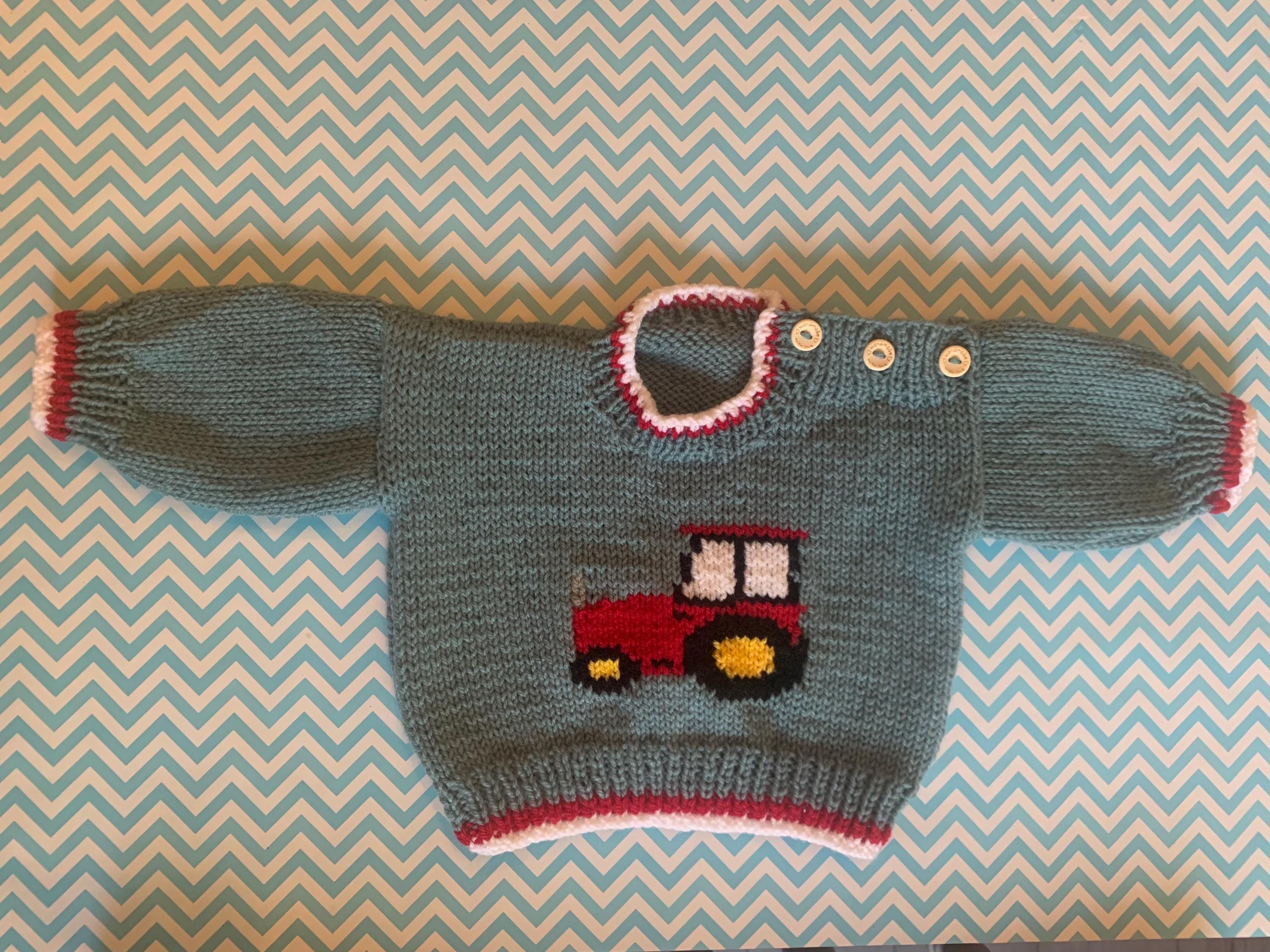 Little Red Tractor Hand Knitted Baby Jumper. Perfect Unique Baby Shower ...
