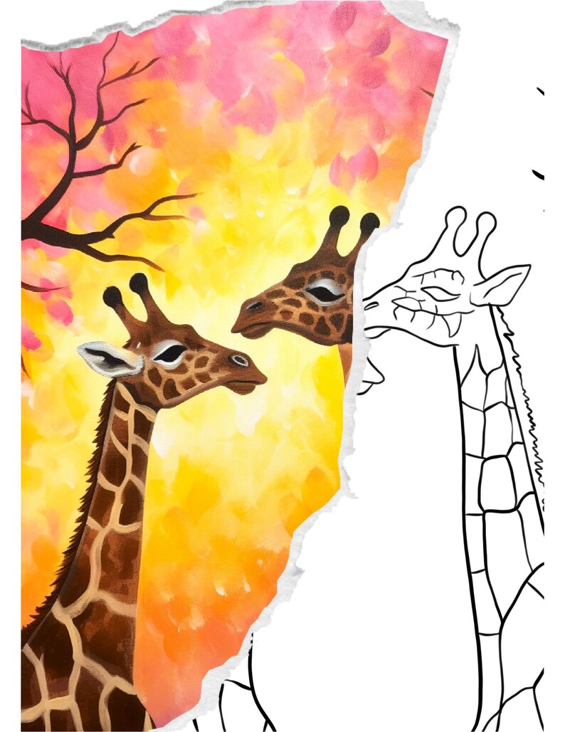 DIY Paint Party Printable, Pre-drawn, Giraffes at Sunset, Instant ...