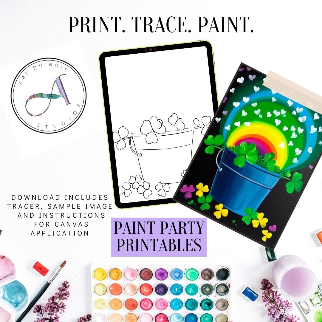 DIY Paint Party Printable, Pre-drawn St. Patrick's Day Bucket of ...