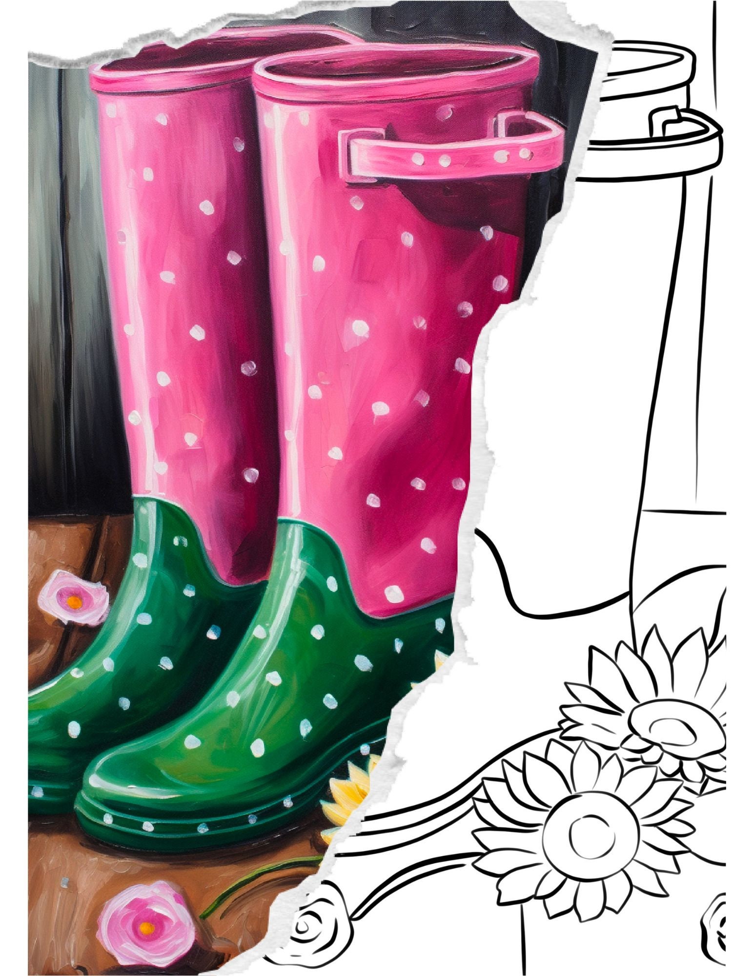 DIY Paint Party Printable, Rain Boots, Sunflowers, Peonies, Instant ...
