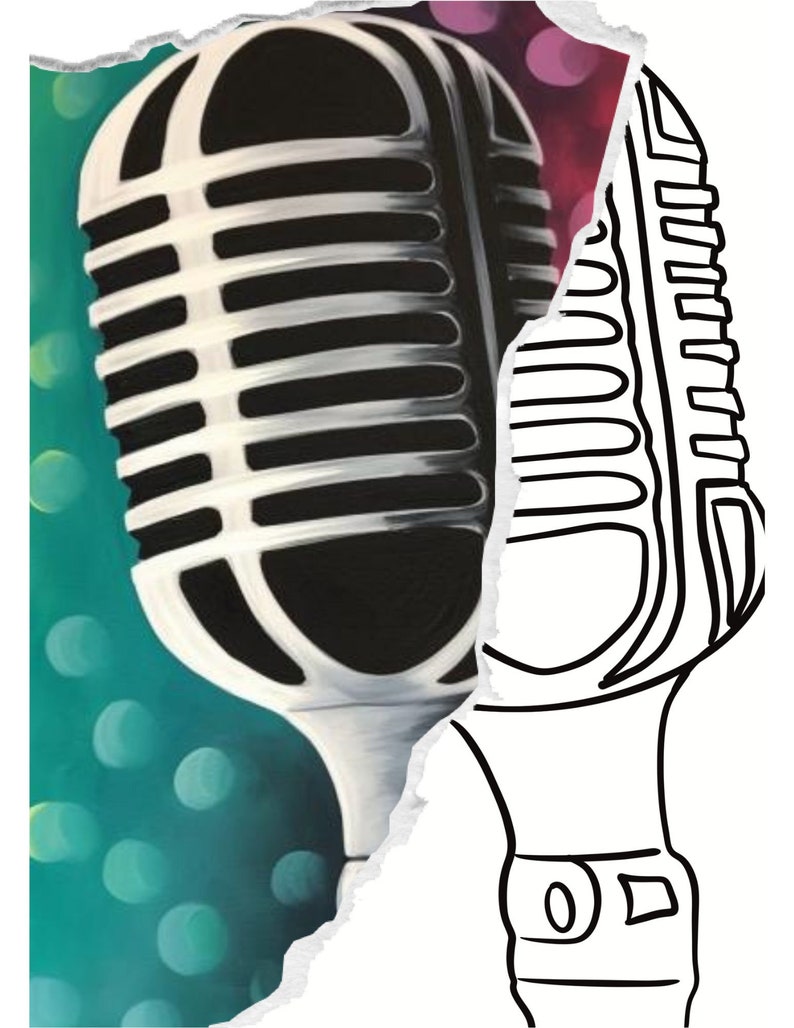 DIY Paint Party Printable, Pre-drawn, Mic, Microphone, Instant Download ...